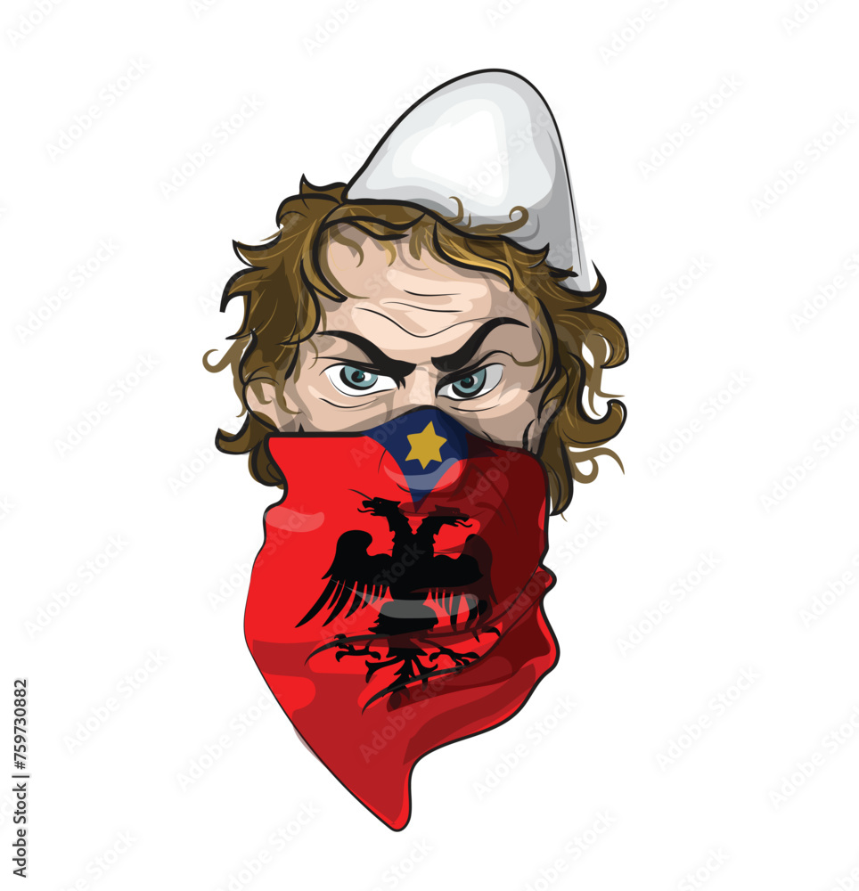 Albanian, Kosova men in folk dress hat (PLIS) cover is face with ...