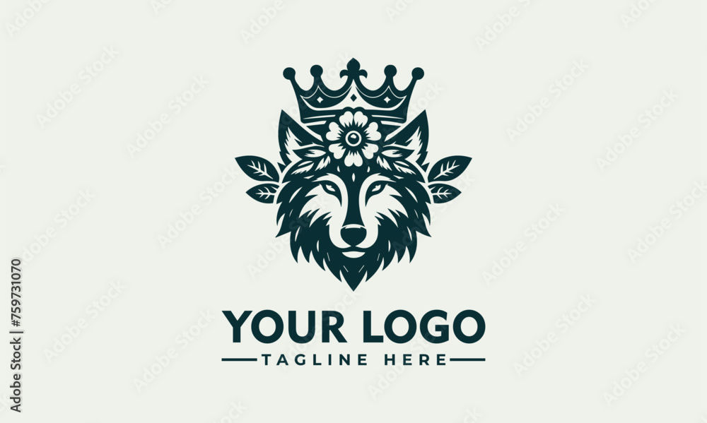 wolf Crown Flower logo Vector design Vintage Wolf logo vector for ...