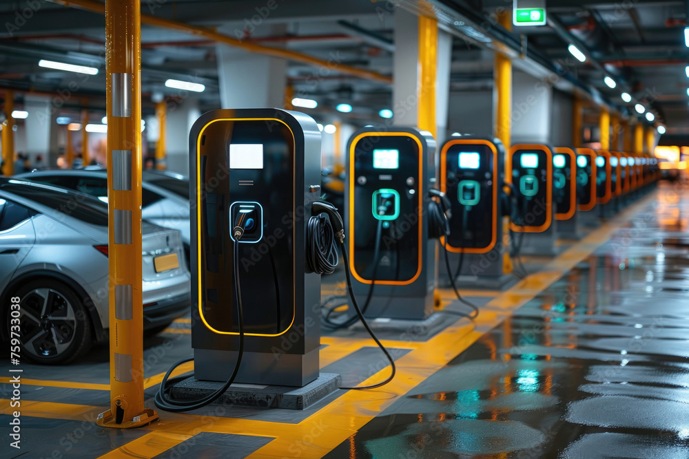 Electric vehicle charging station for charging EV batteries. Plugs for ...