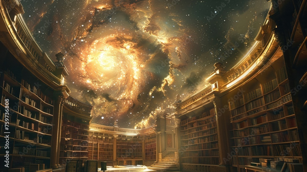 Galactic Library, Ancient scrolls, Massive library planet with endless ...