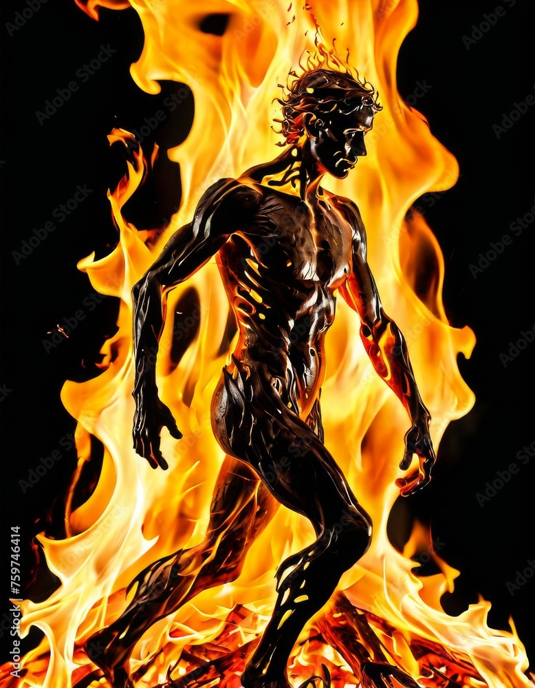 A mythical figure strides through flames, embodying a runner's spirit ...