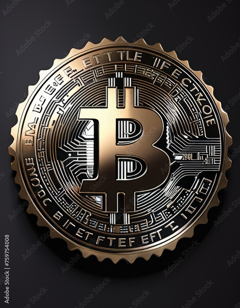 A detailed representation of a Bitcoin coin with an embossed effect ...