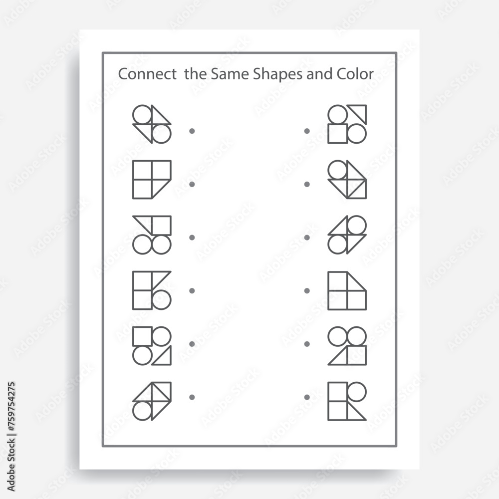 Connect the Same Shapes and color work page for kids vector ...