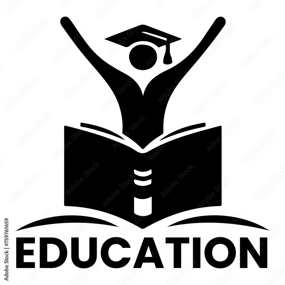 Education logo vector silhouette black color, education icon white ...