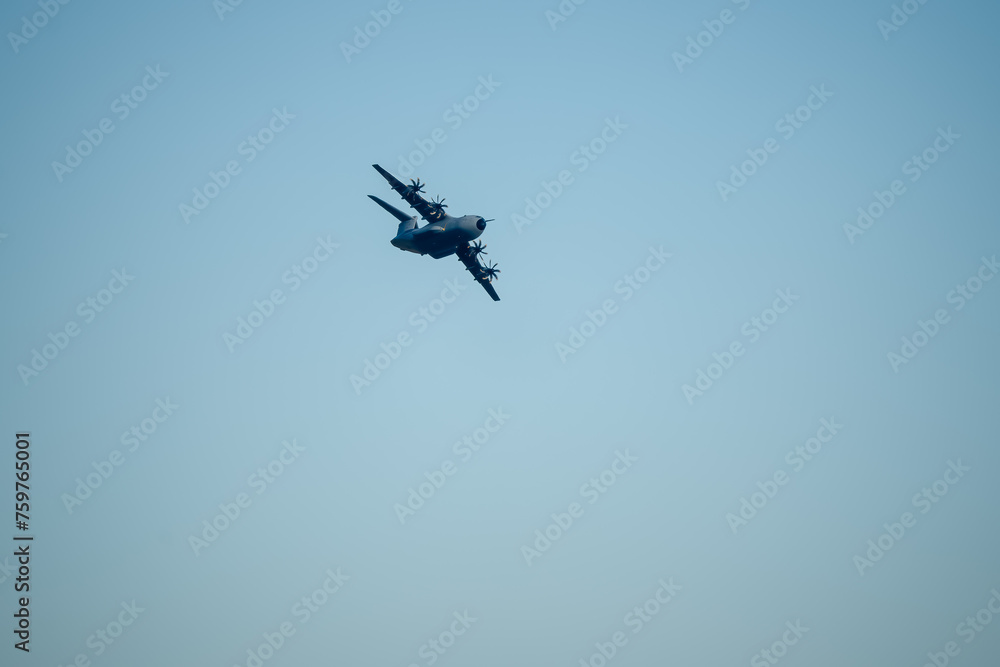 RAF Royal Air Force Airbus A400M Atlas military transport plane banking ...