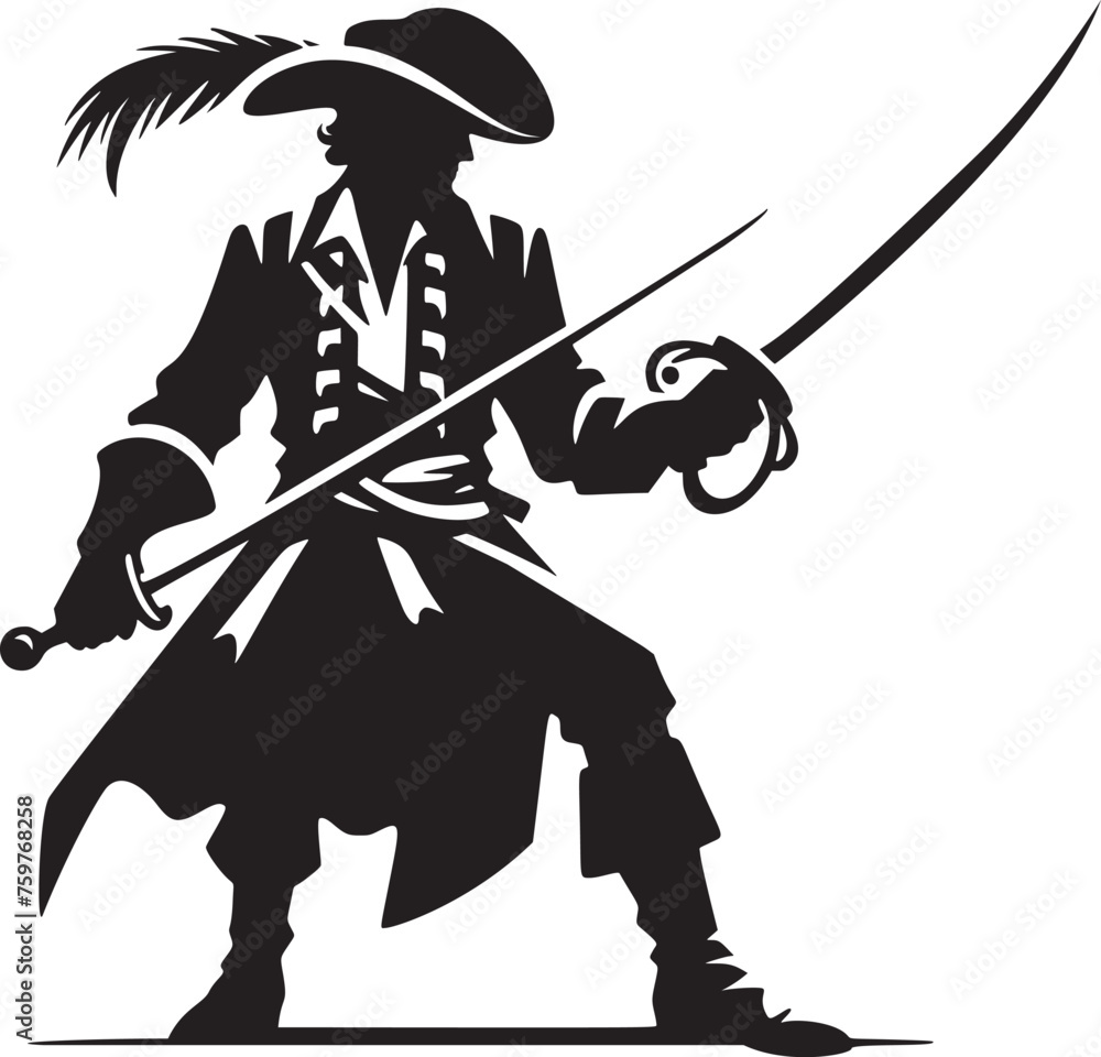 Elegant Swashbuckler with Sword in Black and White Vector Stock Vector ...