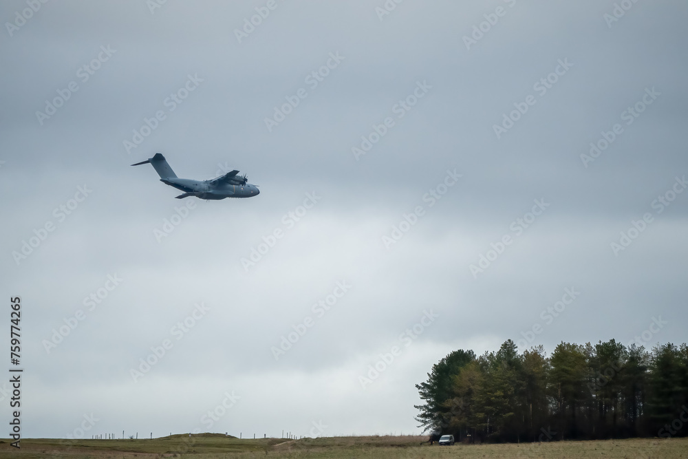 RAF Royal Air Force Airbus A400M Atlas military cargo plane, flying ...