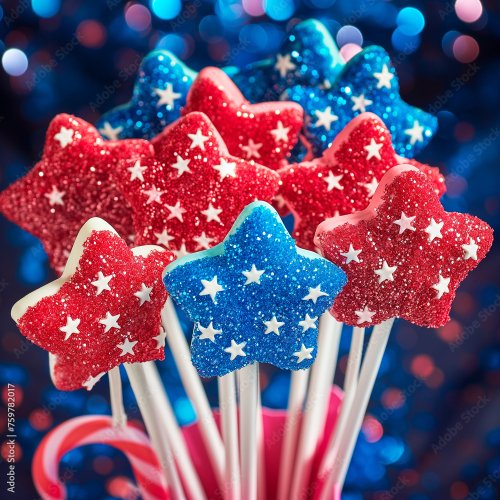 Sparkly red and blue star pops. Concept of Independence Day ...
