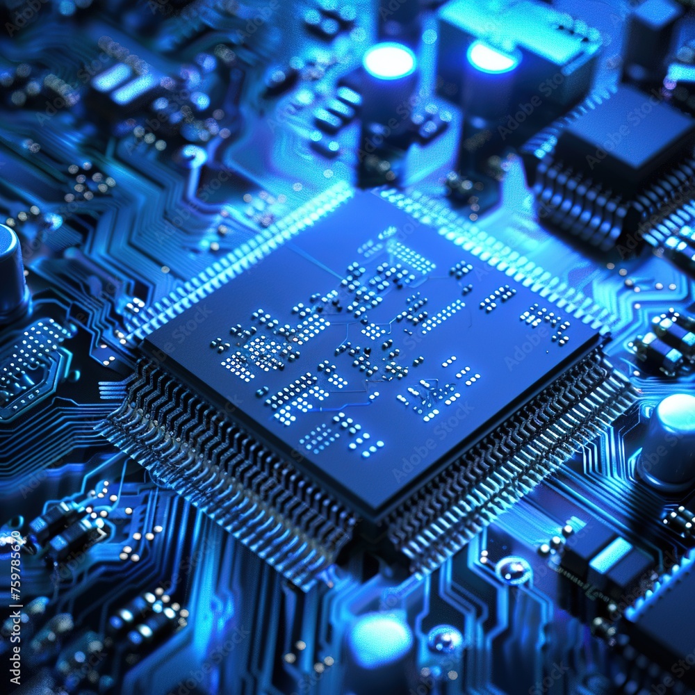 Advanced Technology Concept Visualization: Circuit Board CPU Processor Microchip Starting ...