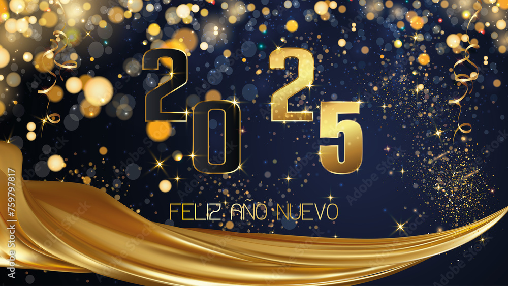 tarjeta o pancarta para desear un feliz año nuevo 2025 en dorado sobre ... tarjeta o pancarta para desear un feliz año nuevo 2025 en dorado sobre ...