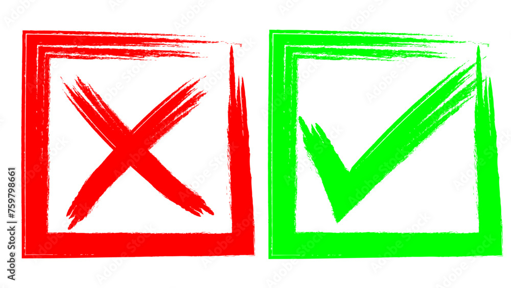 tick mark, check mark, and cross brush sign red and green checkmark and ...