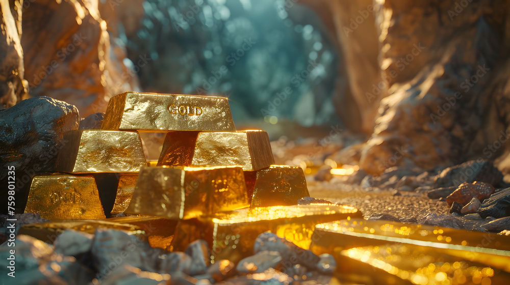 Gold bars are placed in gold mine, the discovery and increasing demand ...