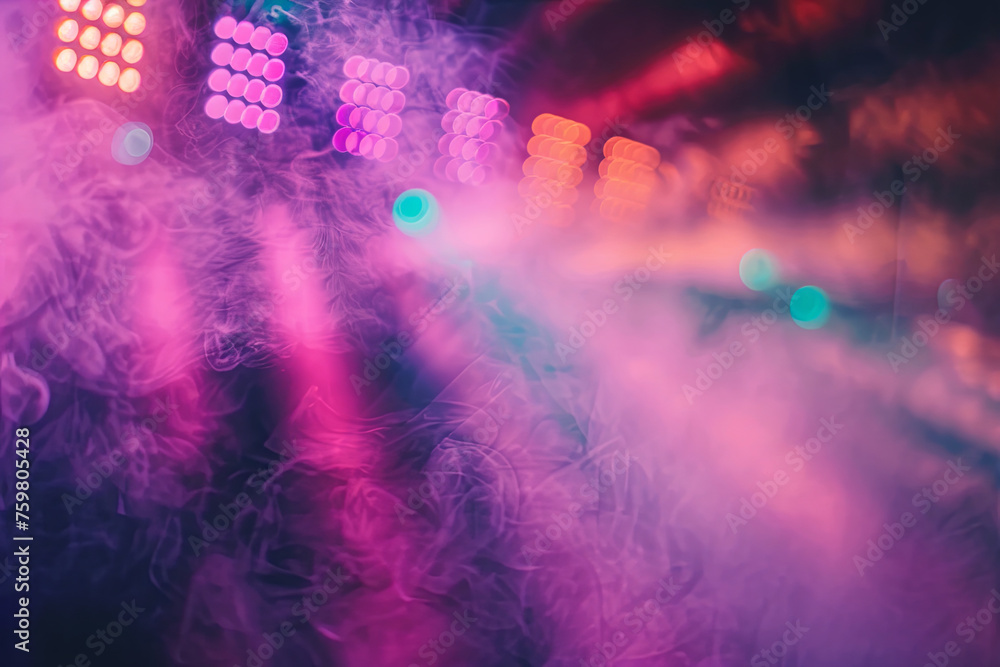 Colorful DJ Party Lights and Fog. Lights Shining From Left and spread ...