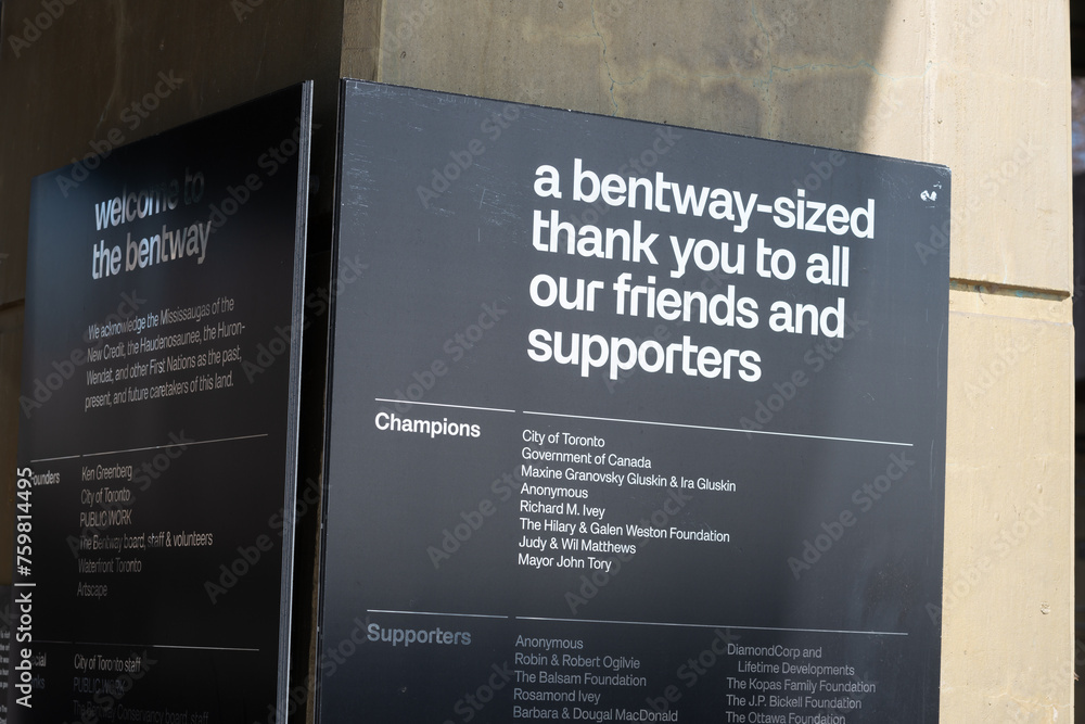 dedication sign at The Bentway, a public space located beneath the ...