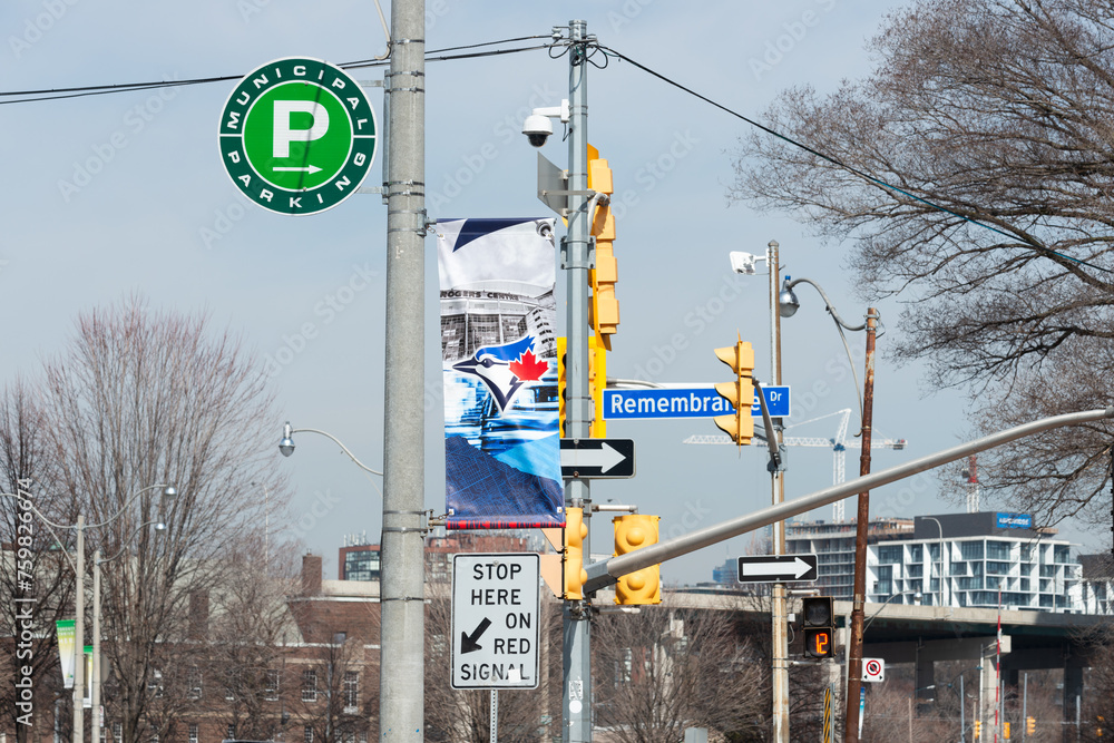 utility poles with signs in Toronto, Canada (includes Municipal Parking ...
