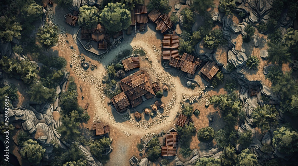 RPG battle map. Fantasy rustic battlefield illustration, cartography ...