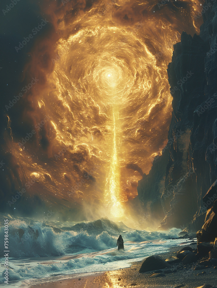 Scene depicting a miraculous event, with elements of awe and wonder ...