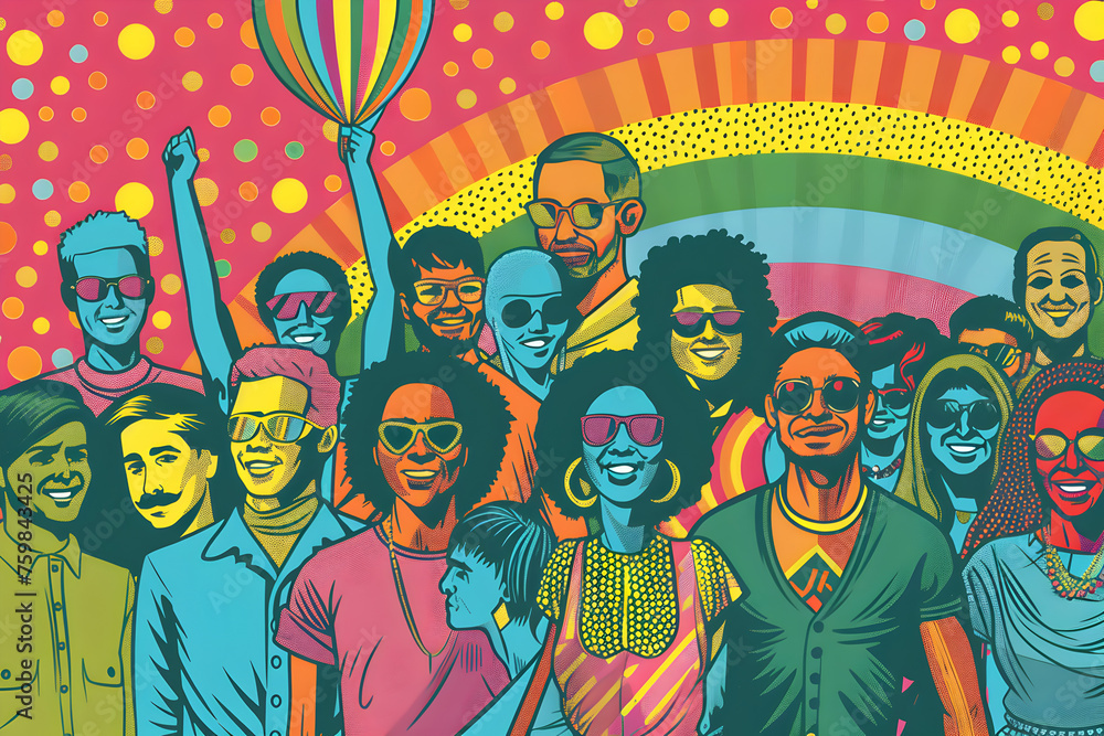 Vintage Inspired 1970s Pop Art Illustration Celebrating Pride Day and ...