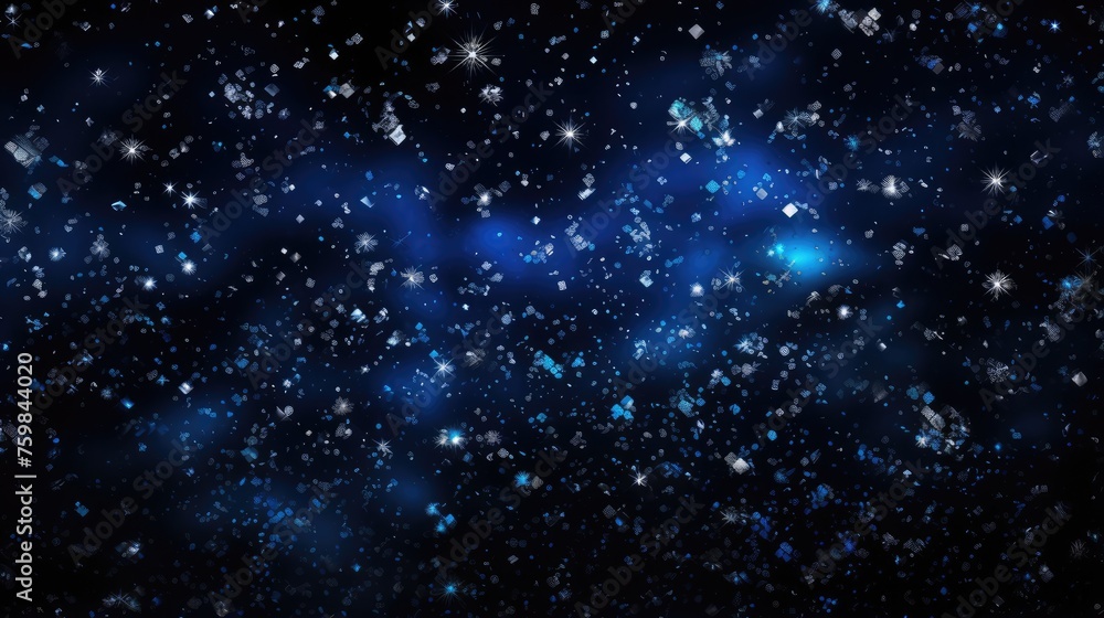 Snowflake-like stars scatter across the dark void, resembling a gentle ...