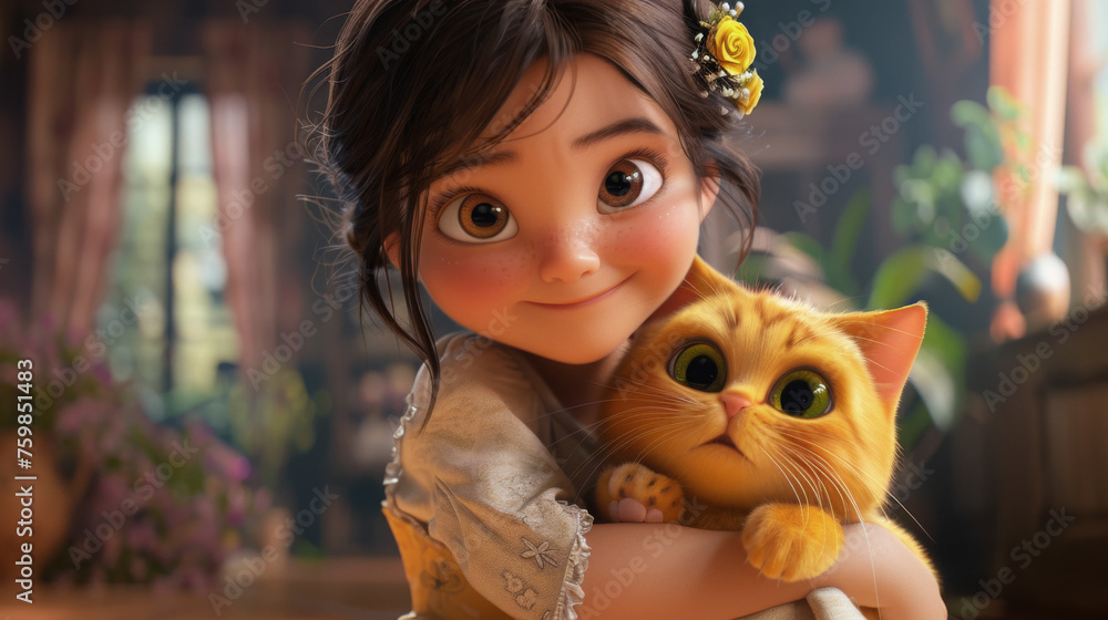 A heartwarming animated scene of a young girl with sparkling eyes ...