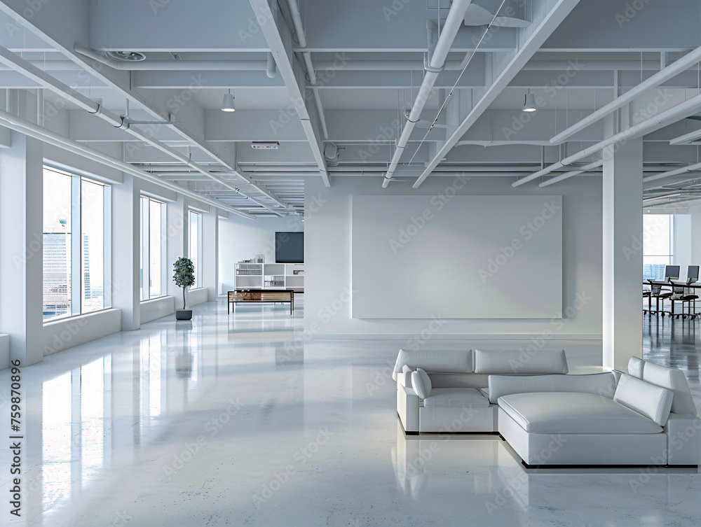 Corporate Office Room with Modern Interior Design, Empty Workspace ...