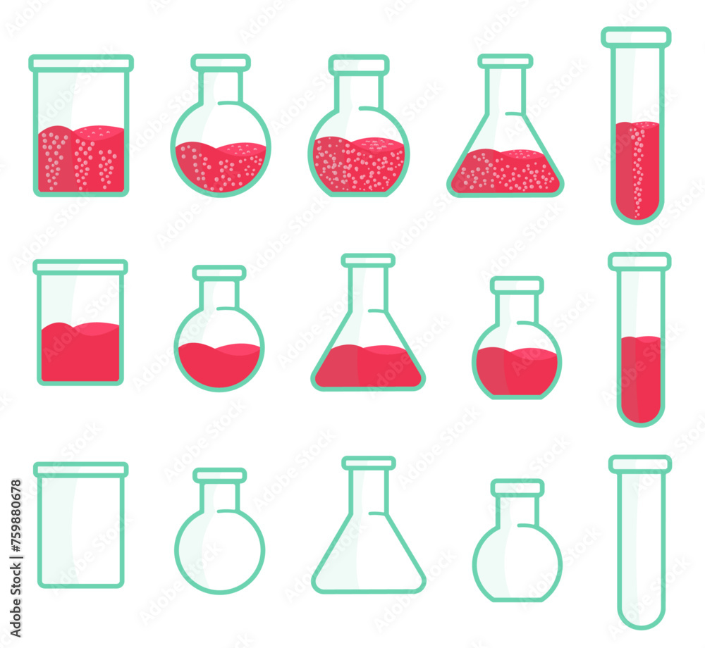 Vector drawing of glass tubes, flasks for chemical experiments. Glass ...