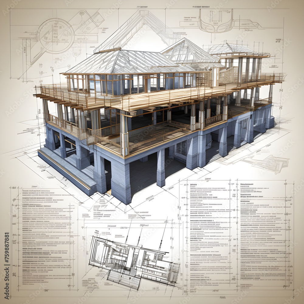 Comprehensive, Meticulously-detailed Construction Blueprint with Cross ...