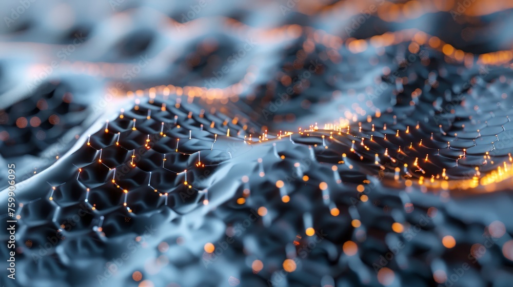 Digital art representing a neural network with hexagonal patterns and ...