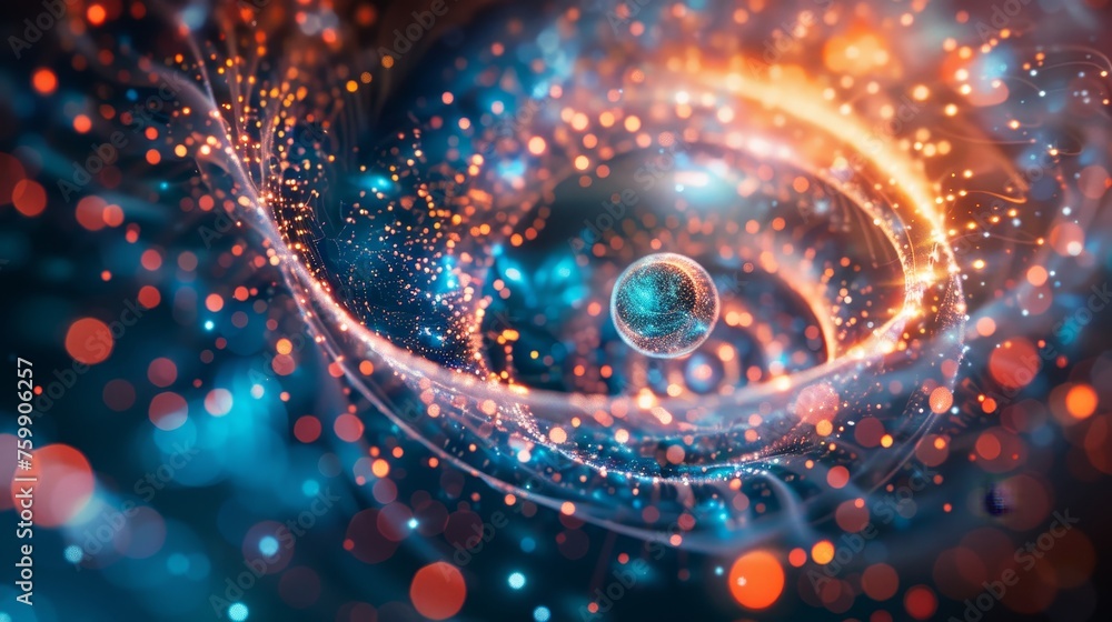 Digital art representing quantum physics with vibrant particle waves ...