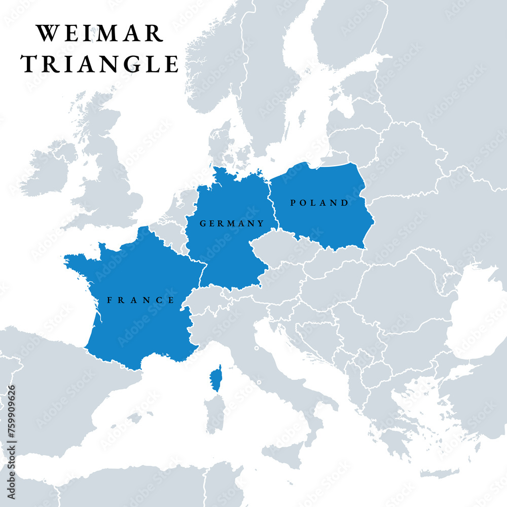Weimar Triangle member states, political map. Regional alliance of ...