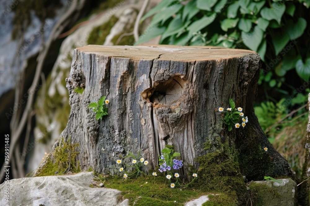 A decaying tree stump with a hollowed-out center, showcasing the ...