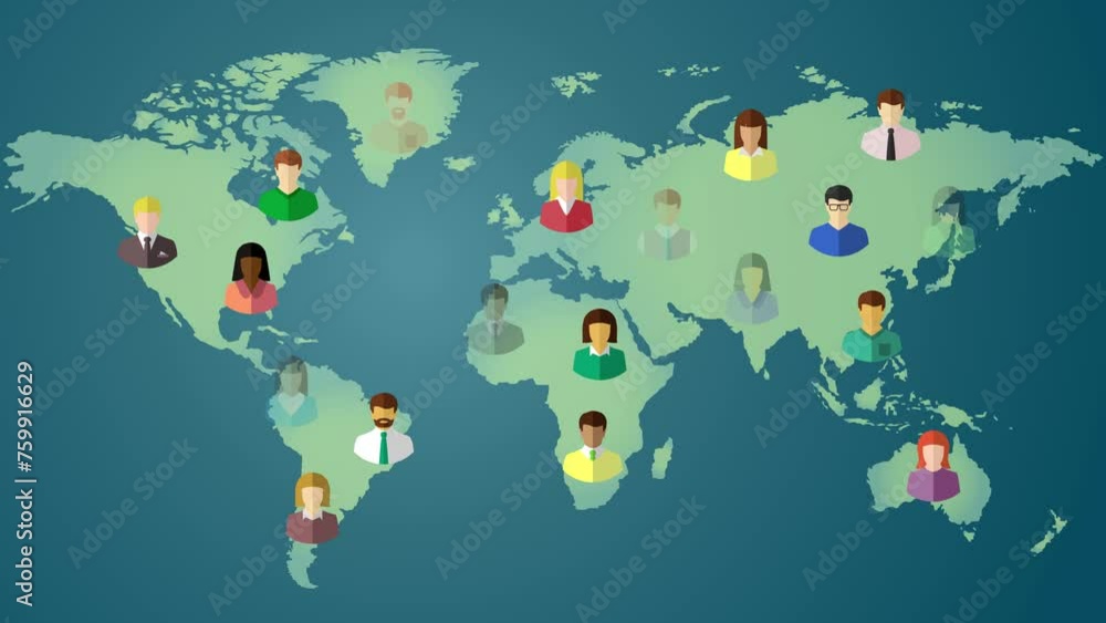 Animation with people and world map concept. Diverse and different ...