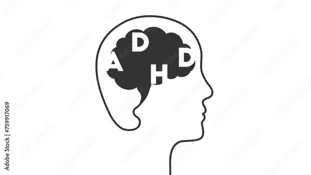 Animation concept with ADHD and human brain. Attention deficit ...