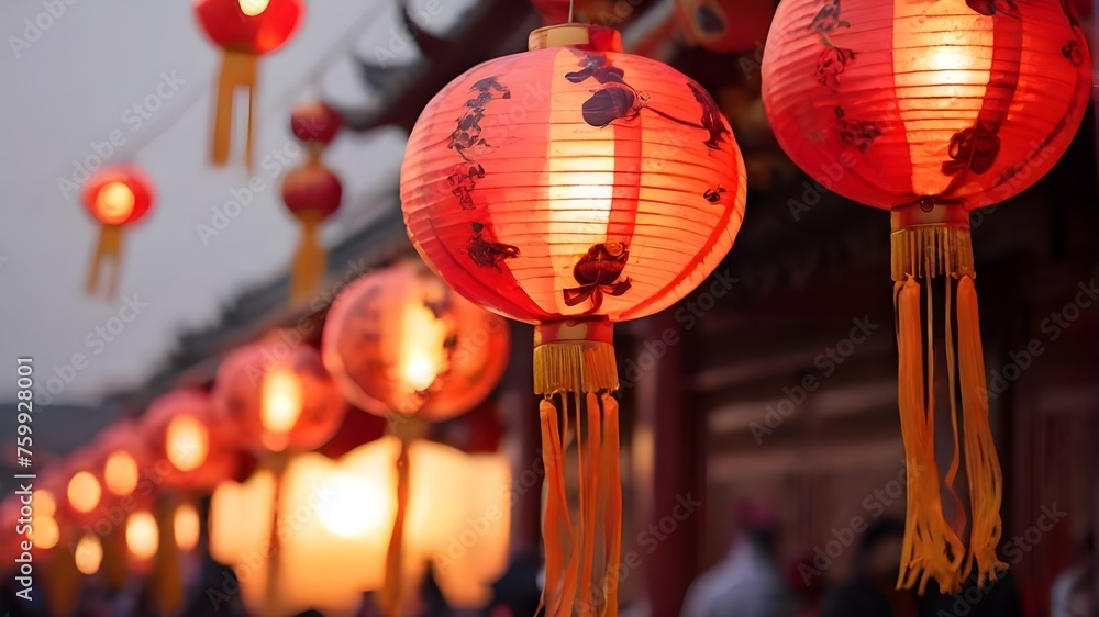 Closeup of lightning Chinese paper lanterns during New Year festival in ...