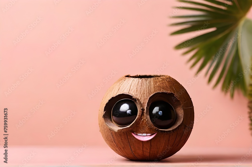 Coconut shell happy face for celebrating the moment of world coconut ...