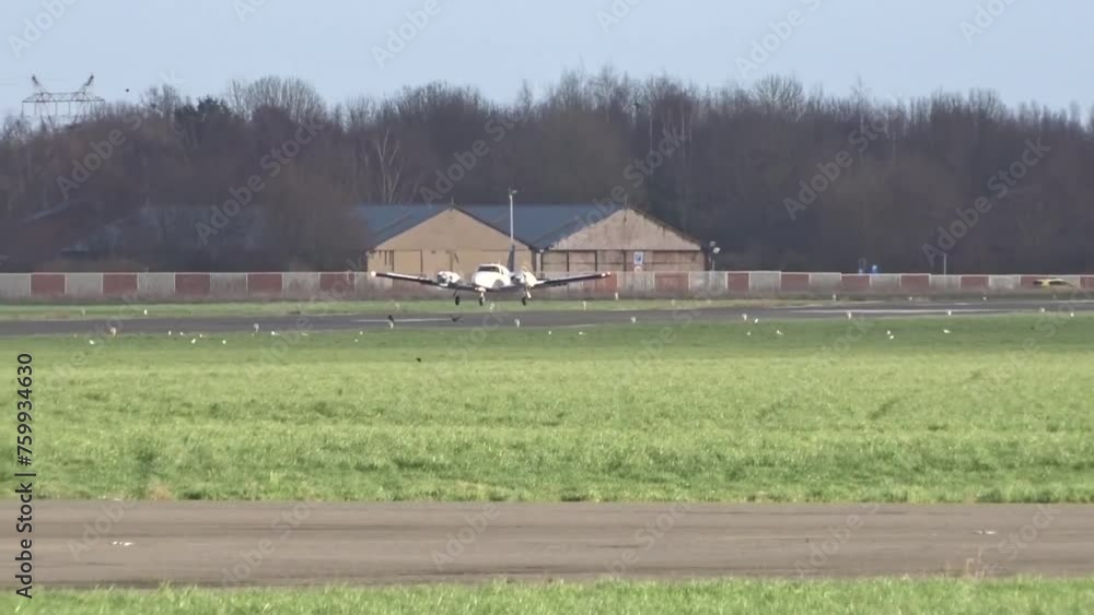 Twin Engine Piper Airplane Landing at a Regional Airport (Flight School ...