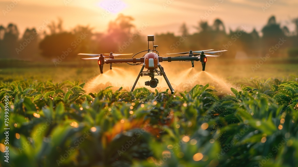 High-tech agricultural drones flying over a vast farm field ... High-tech agricultural drones flying over a vast farm field ...