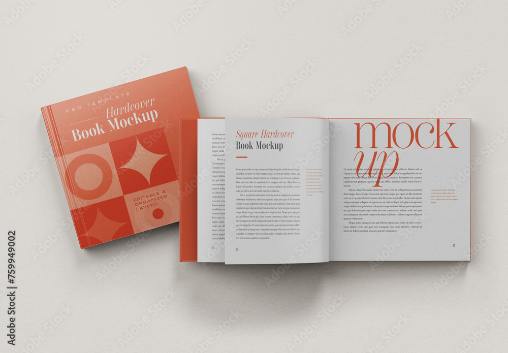 Open Square Hardcover Book Mockup Stock Template | Adobe Stock