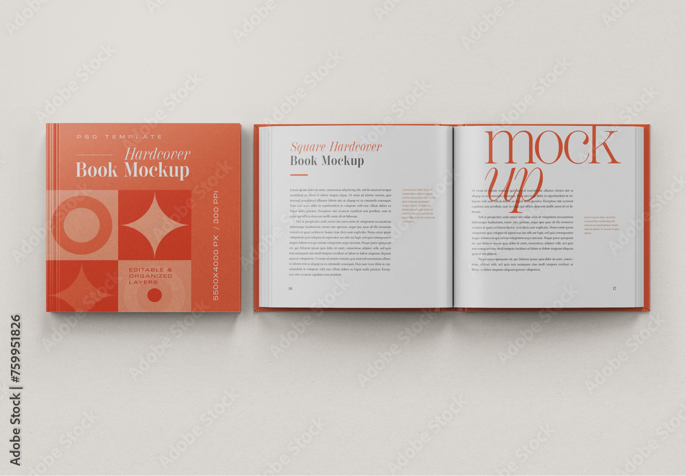 Open Square Hardcover Book Mockup Stock Template | Adobe Stock