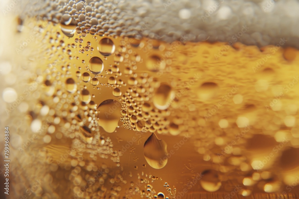 a close-up of a glass with a frothy head and golden liquid, presumably ...