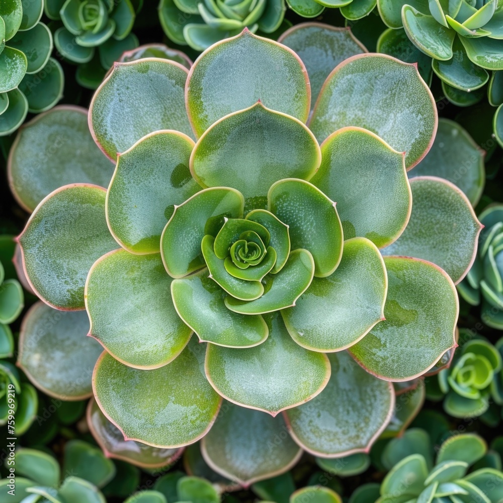 An overhead shot of a succulent plant, exhibiting a symmetrical rosette ...