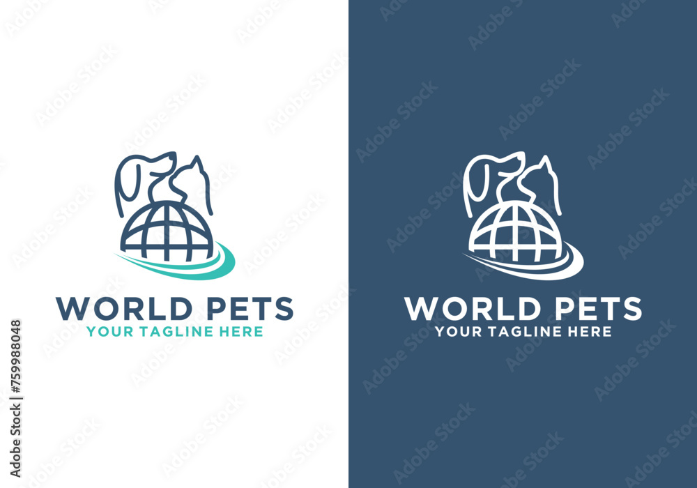 World Pets Logo Vector Design Template, Globe and Pets Logo. Emblem ...