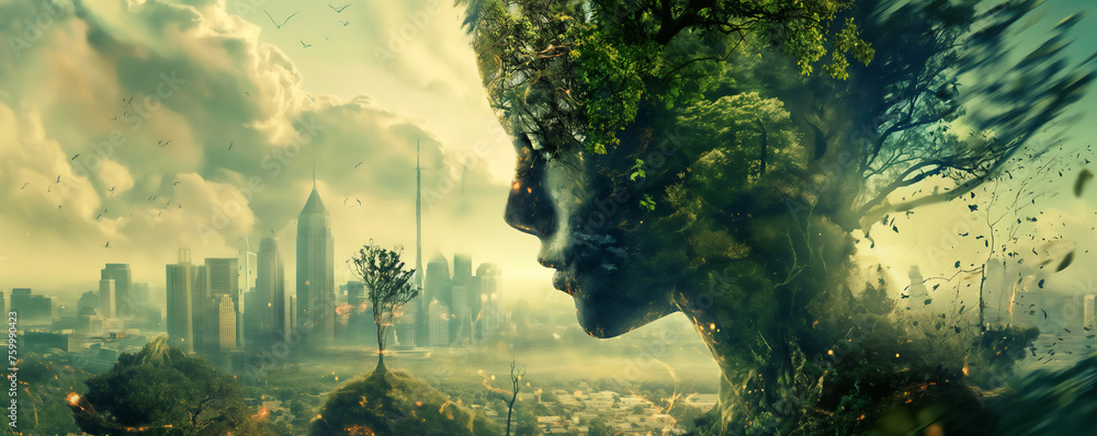 Stunning concept art portraying the fusion of a green, natural ...