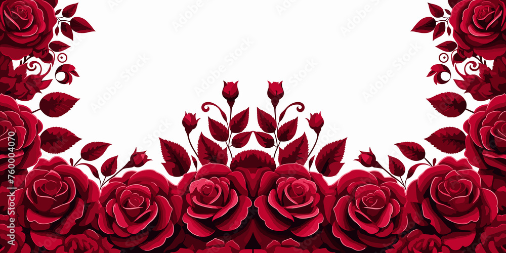 Red roses border on white background, valentine card design, romantic ...