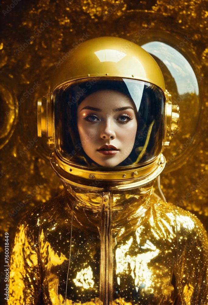 Photography on Santorin planet, 60'S gorgeous astronaut woman in an ...