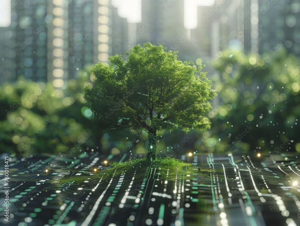 Tree of life in a digital world concept art - Surreal artwork of a ...