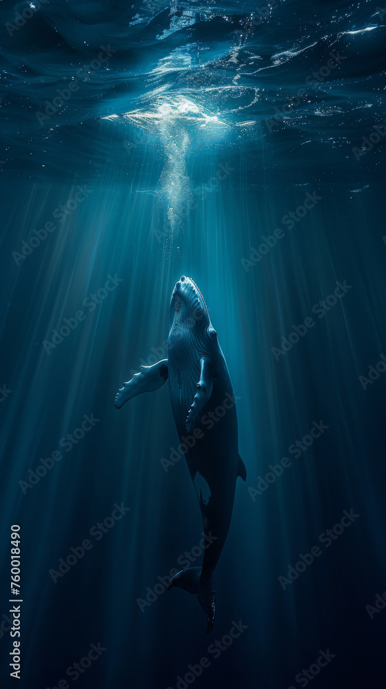 Whale gracefully swimming in ocean depths - A majestic whale captured ...