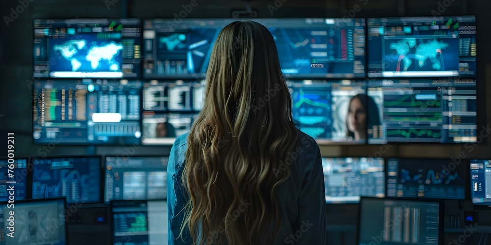 Analyzing Cybersecurity Threats on High-Resolution Screen in Modern Security Center. Concept ...