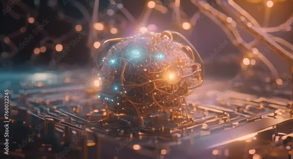 Illustrative Bright 3D Animation of Neural Network Wide view Concept ...