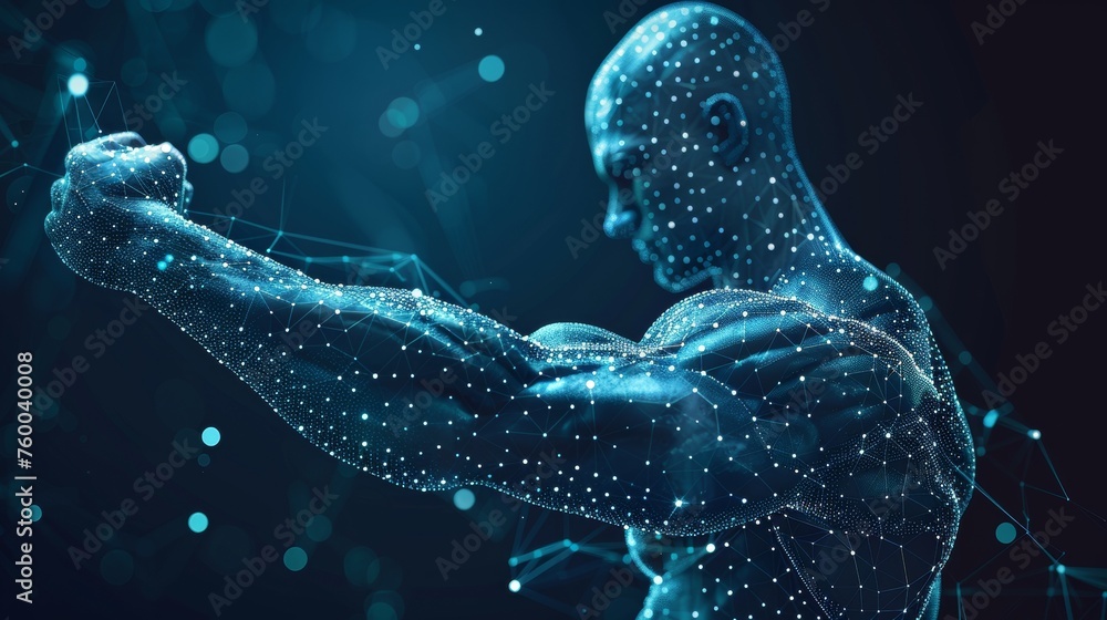 An illustration of human power with a low poly wireframe banner ...